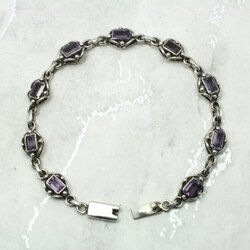 Amethyst 925 Antique Sterling Silver Oval Bracelet Length 210mm